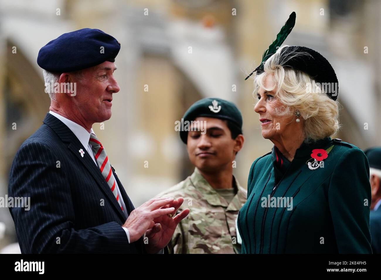 The Queen Consort, Patron of the Poppy Factory, during a visit to the ...