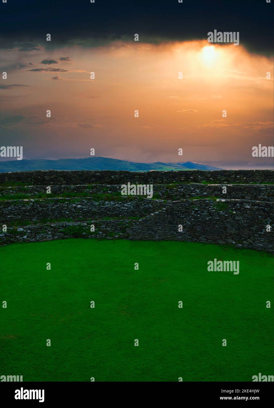 Ancient circular prehistoric Grianan of Aileach hilltop ring fort ...