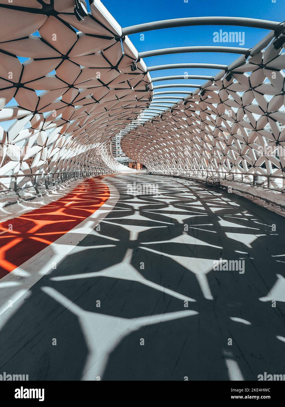 A sunny shadow on the iconic architecture of Atyrau Bridge in Astana, Kazakhstan Stock Photo - Alamy
