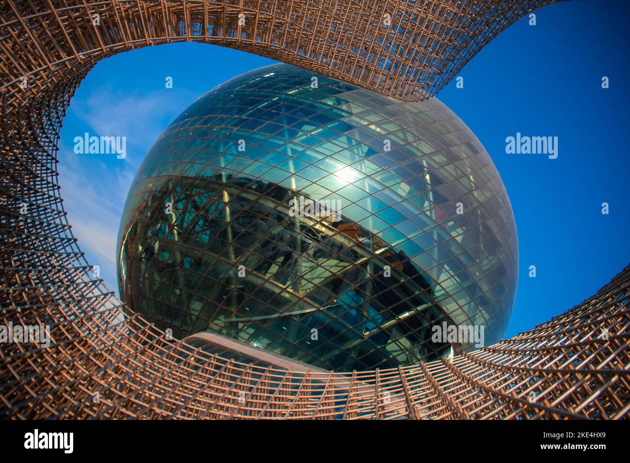 An exterior shot of the Sphere Museum of The Future Museum in Astana ...