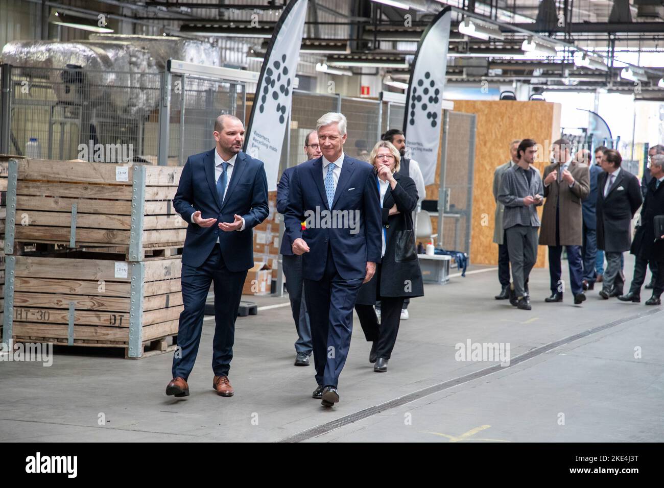 King Philippe - Filip of Belgium (C) pictured during a royal visit to 'Circularium' in the ...
