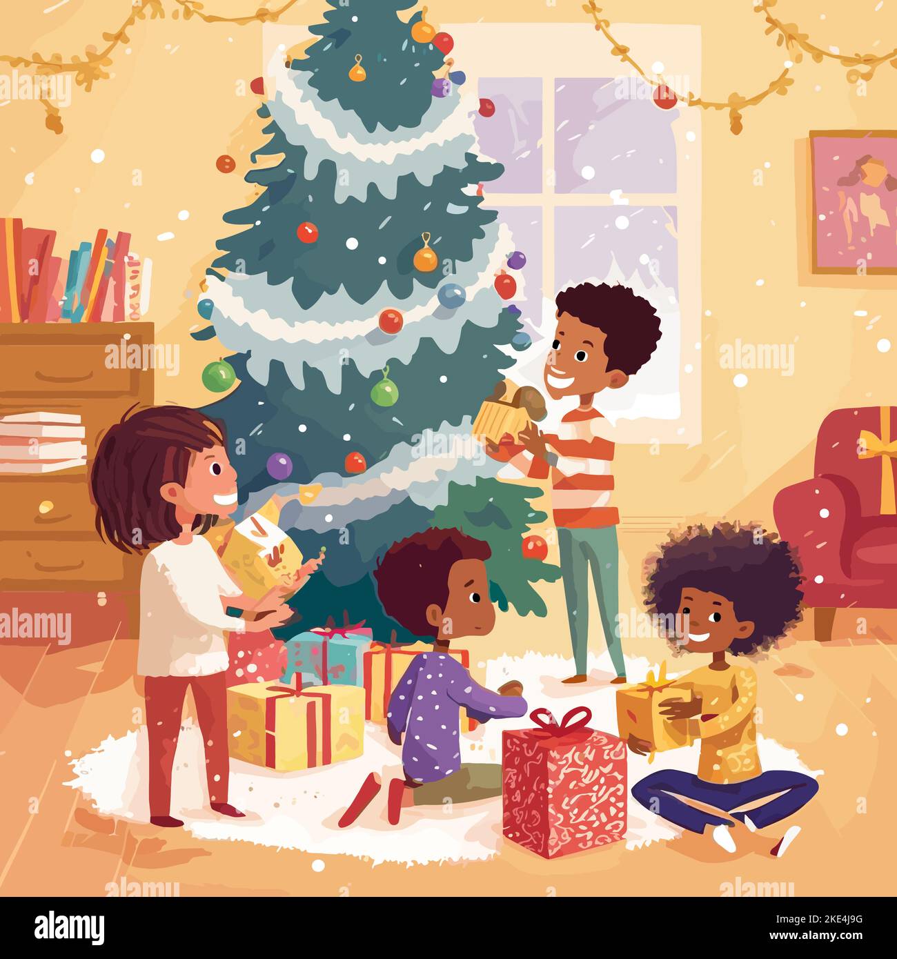 Kids opening presents Stock Vector Images - Alamy