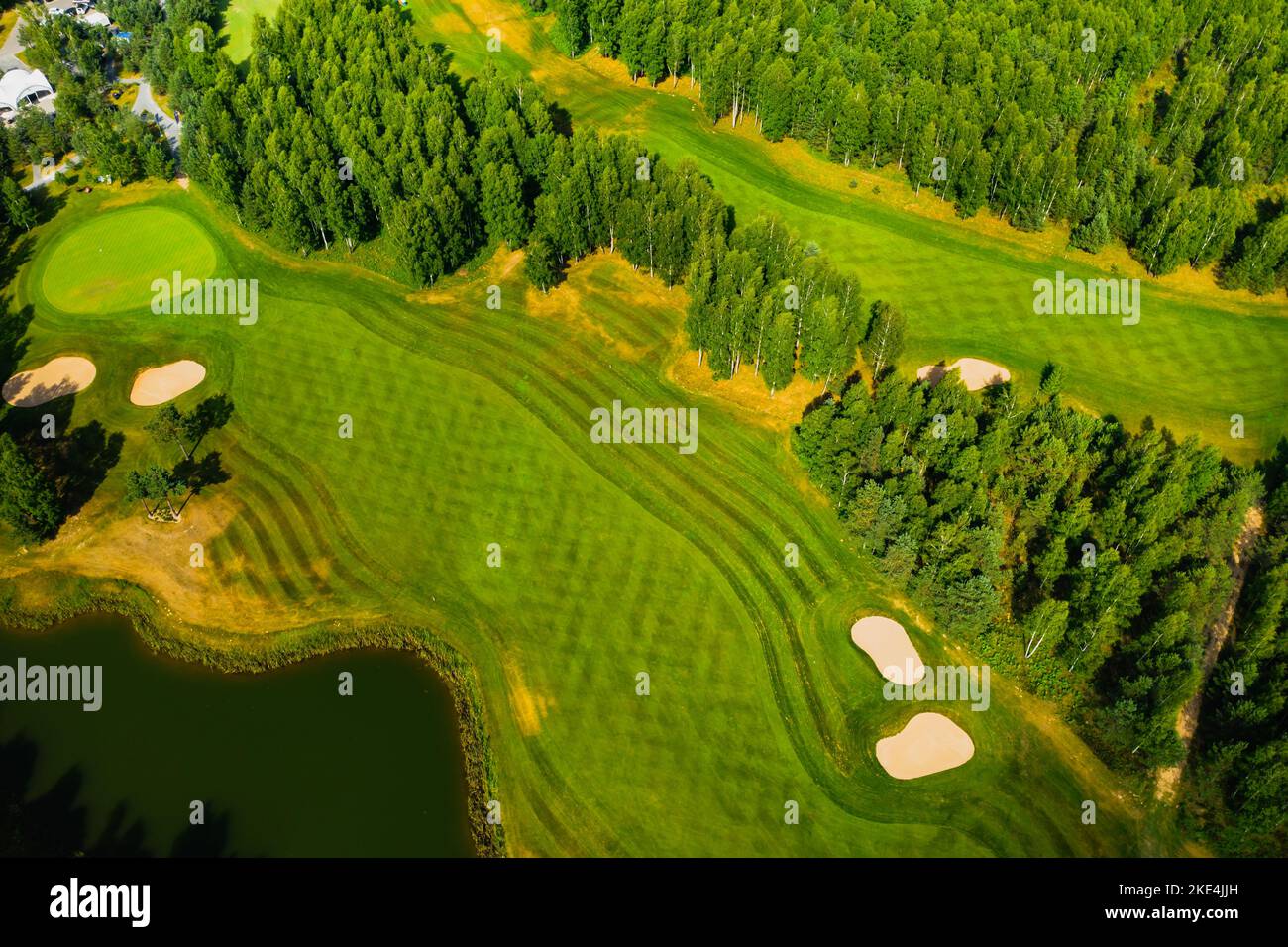Top view of the golf course located in a wooded area Stock Photo - Alamy