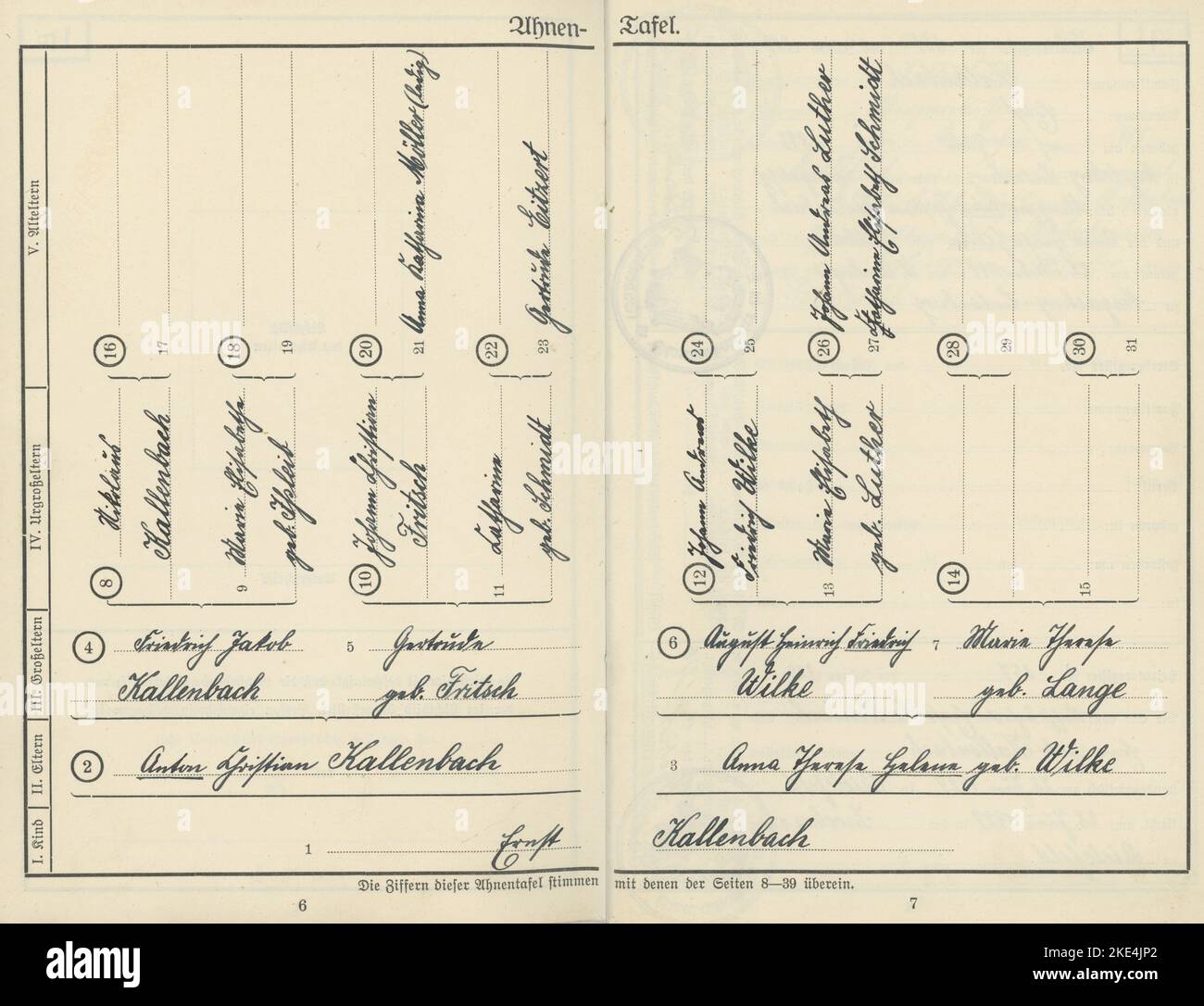 The pedigree page in an 'Ahnenpass' or ancestor pass documented the ...
