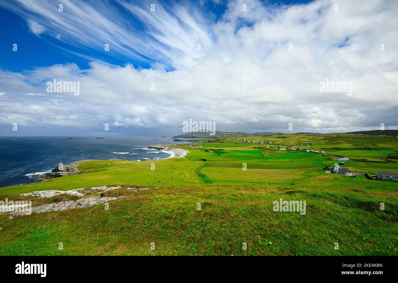 Wild rugged windswept remote Atlantic coast of the Inishowen Peninsula ...