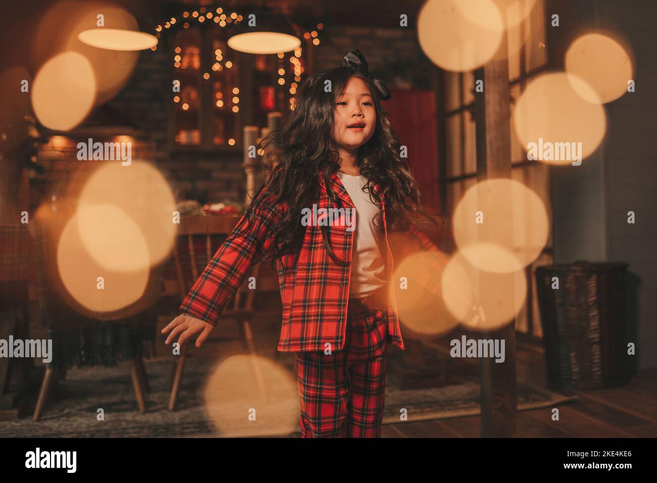 Active japan kid girl with stylish long brunette hair model pose at ...