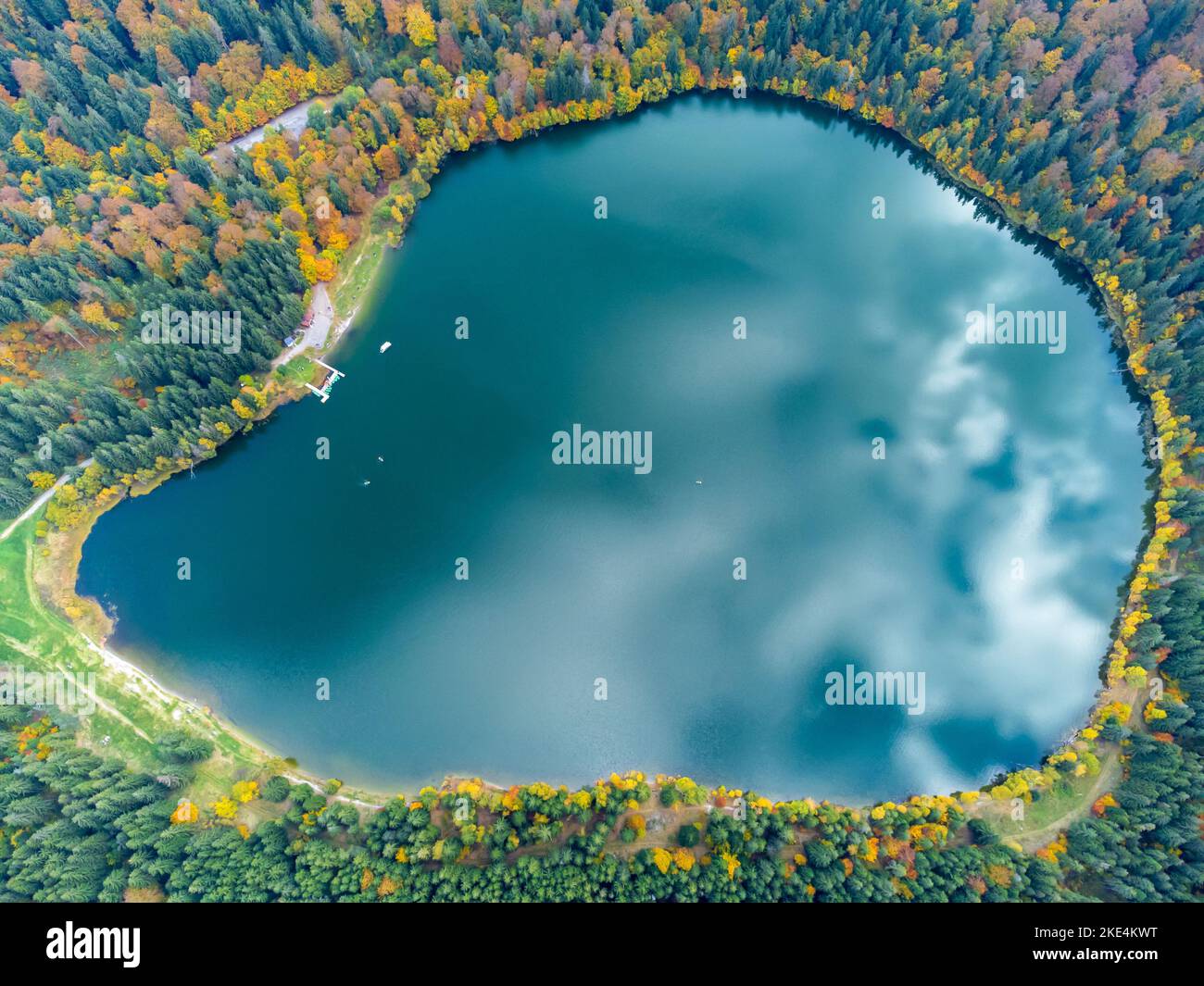 Aerial landscape of Saint Ana Lake - Romania in autu Stock Photo - Alamy