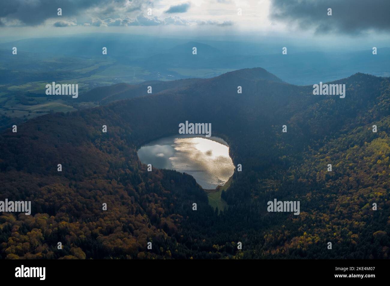 Aerial landscape of Saint Ana Lake - Romania in autu Stock Photo - Alamy