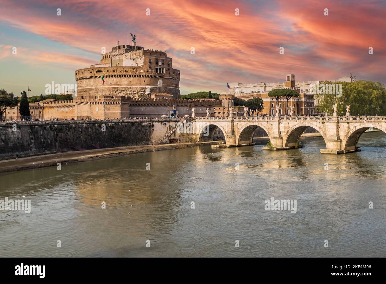 The Tevere River with Castle Sant'Angelo in background and a ...