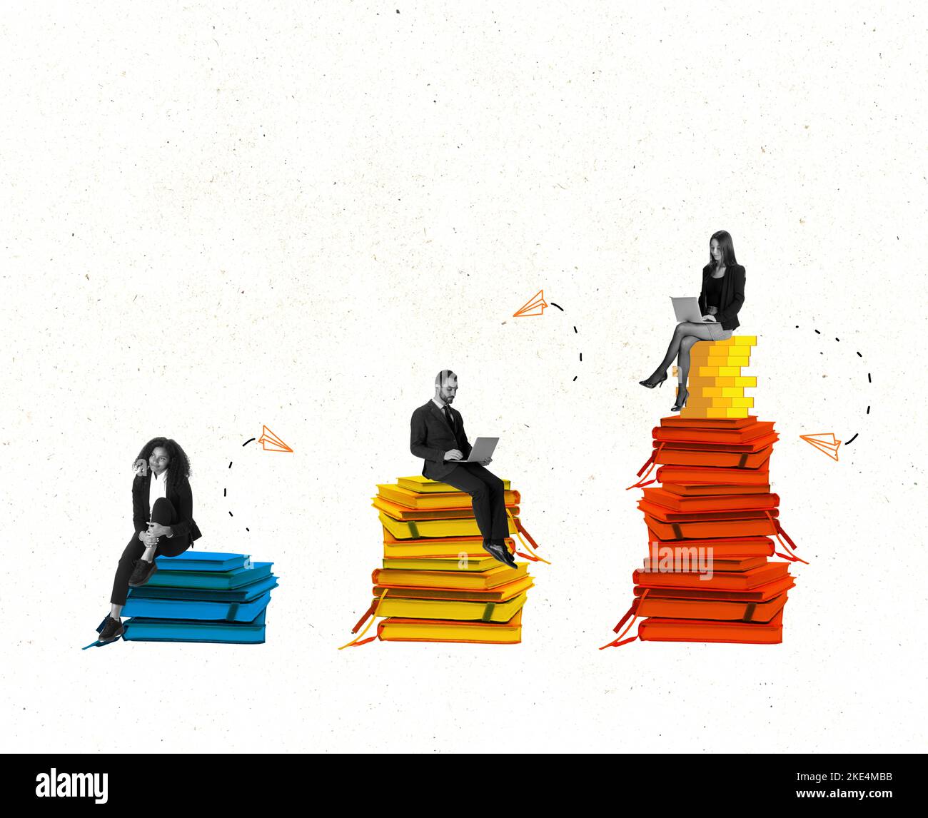 Contemporary art collage. Creative design. Ladder of success. People ...