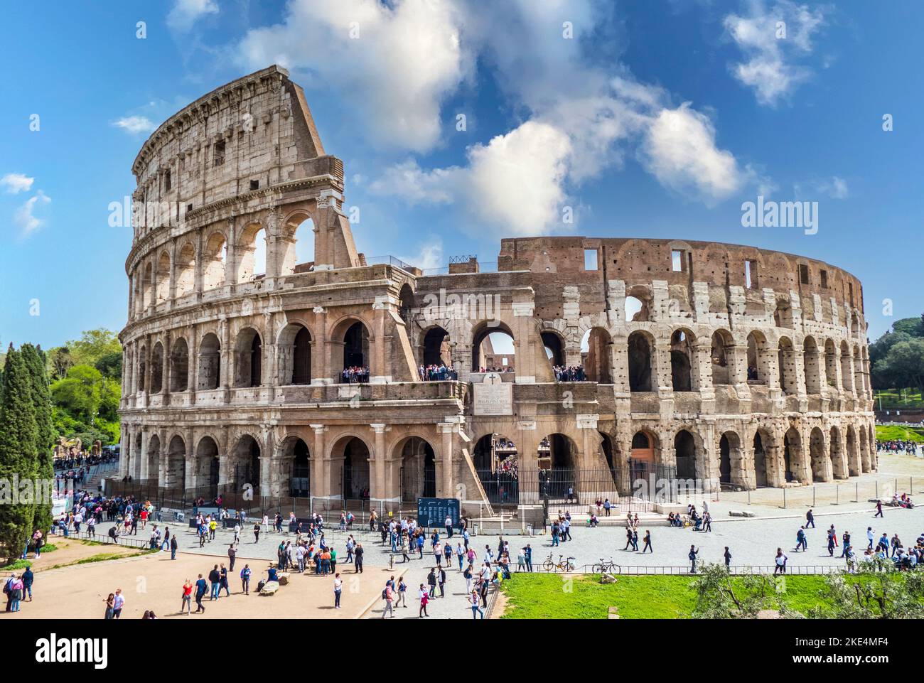 Rome, Italy - 04/05/2017: aerial view of the Colosseum with blue sky ...