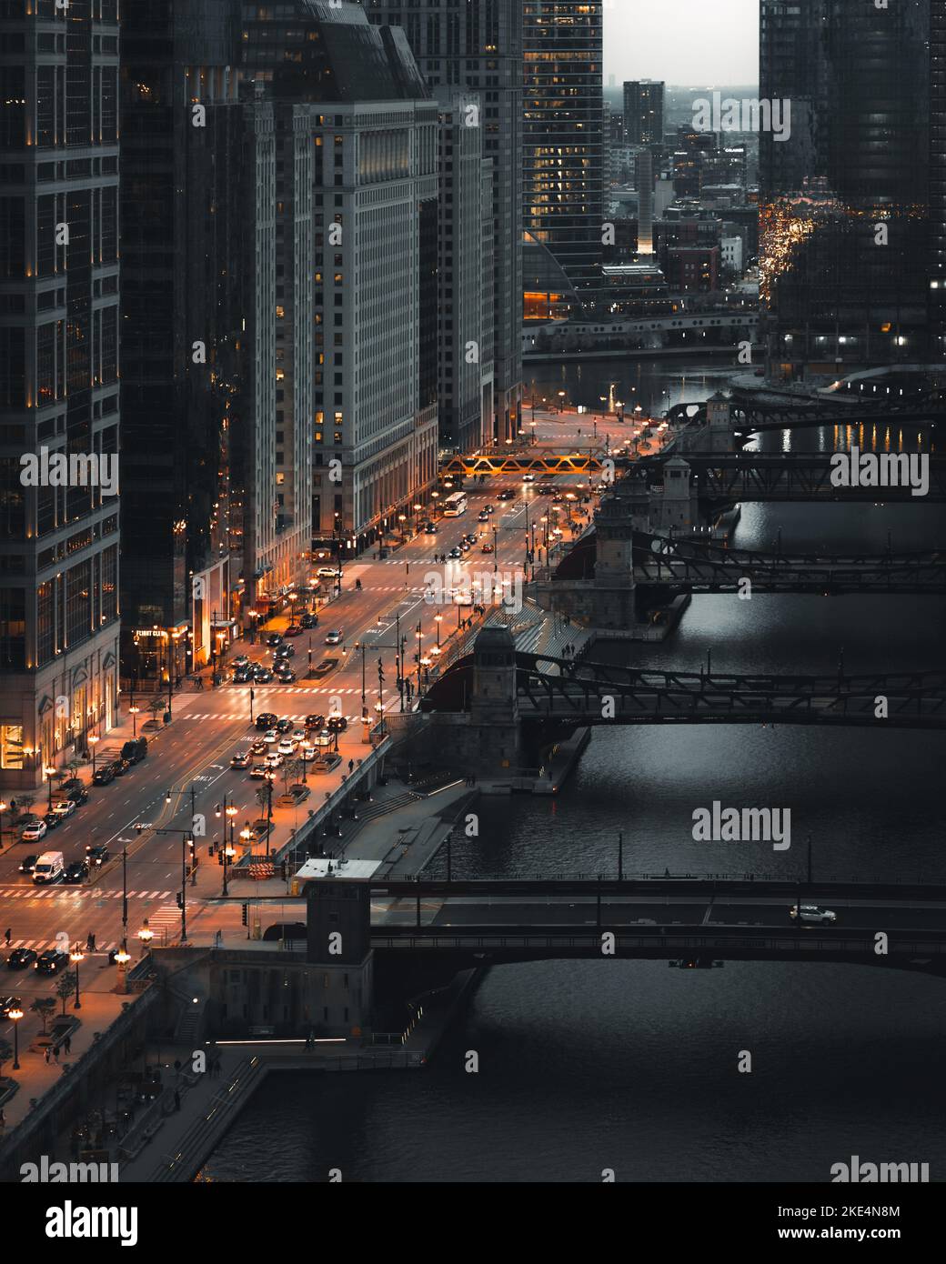 A photo taken from a skyscraper, looking down on a busy street and many ...