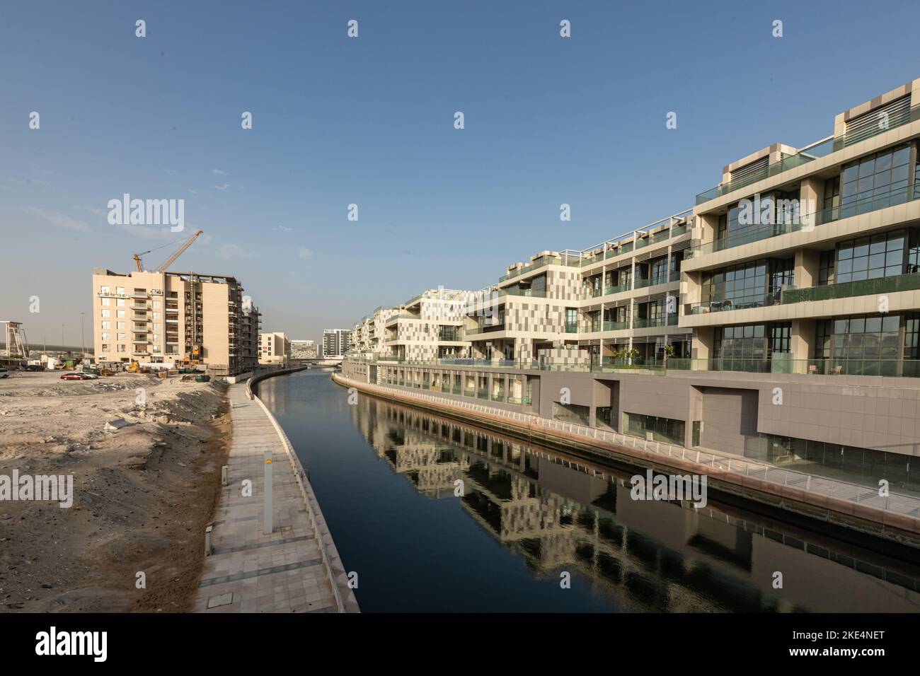 The canal and buildings in the new Al Raha Beach neighbourhood in Abu ...