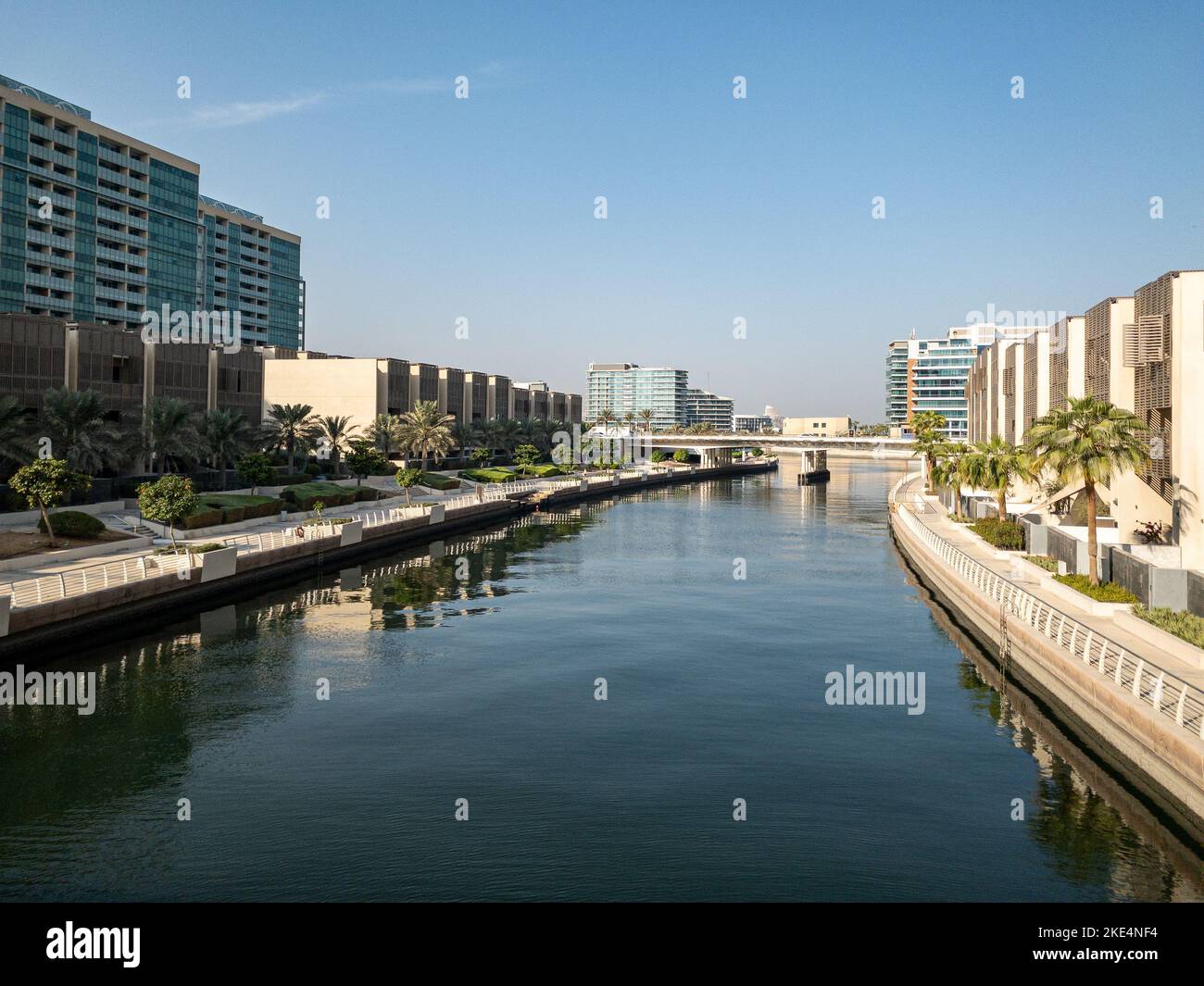 The canal and buildings in the new Al Raha Beach neighbourhood in Abu ...