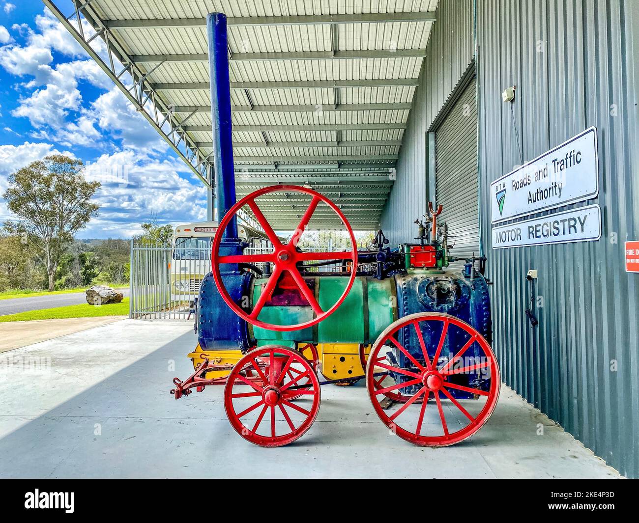 A closeup of an old steam engine on display at the National Transport ...