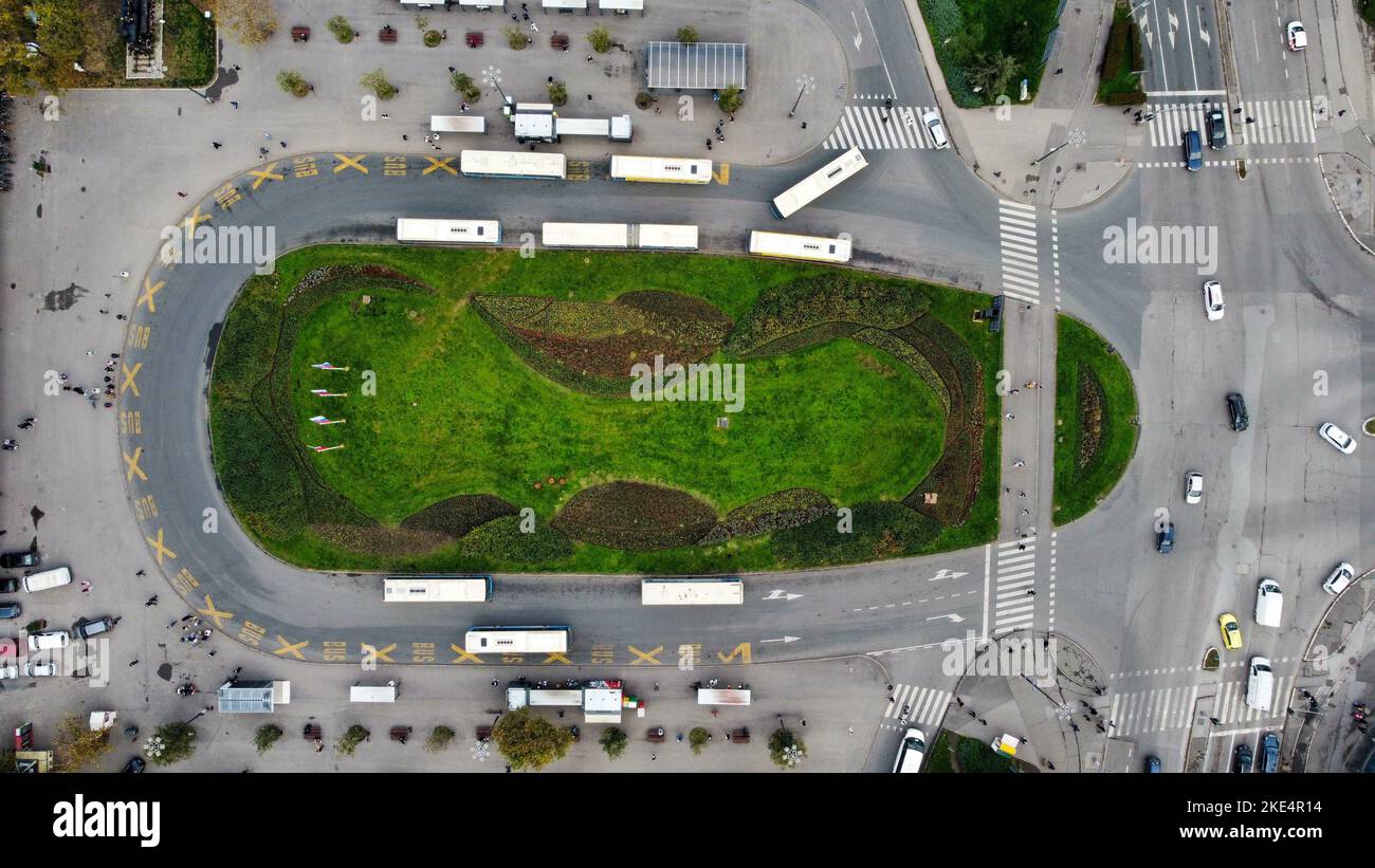 An aerial view of a bus station in Novi Sad, Serbia Stock Photo - Alamy