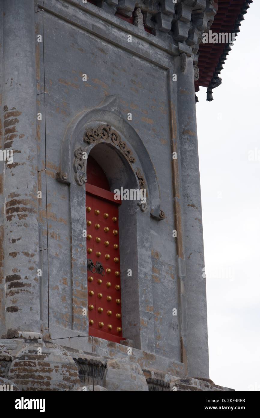A Buddhist relic tower with lanterns beside TongZhou Grand Canal in ...