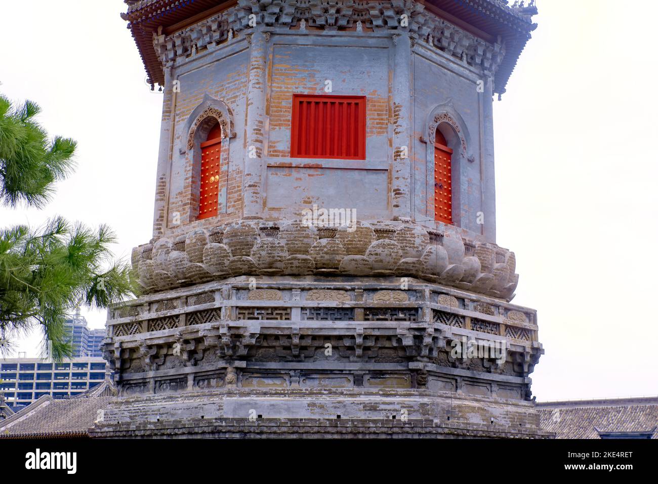 A Buddhist relic tower with lanterns beside TongZhou Grand Canal in ...