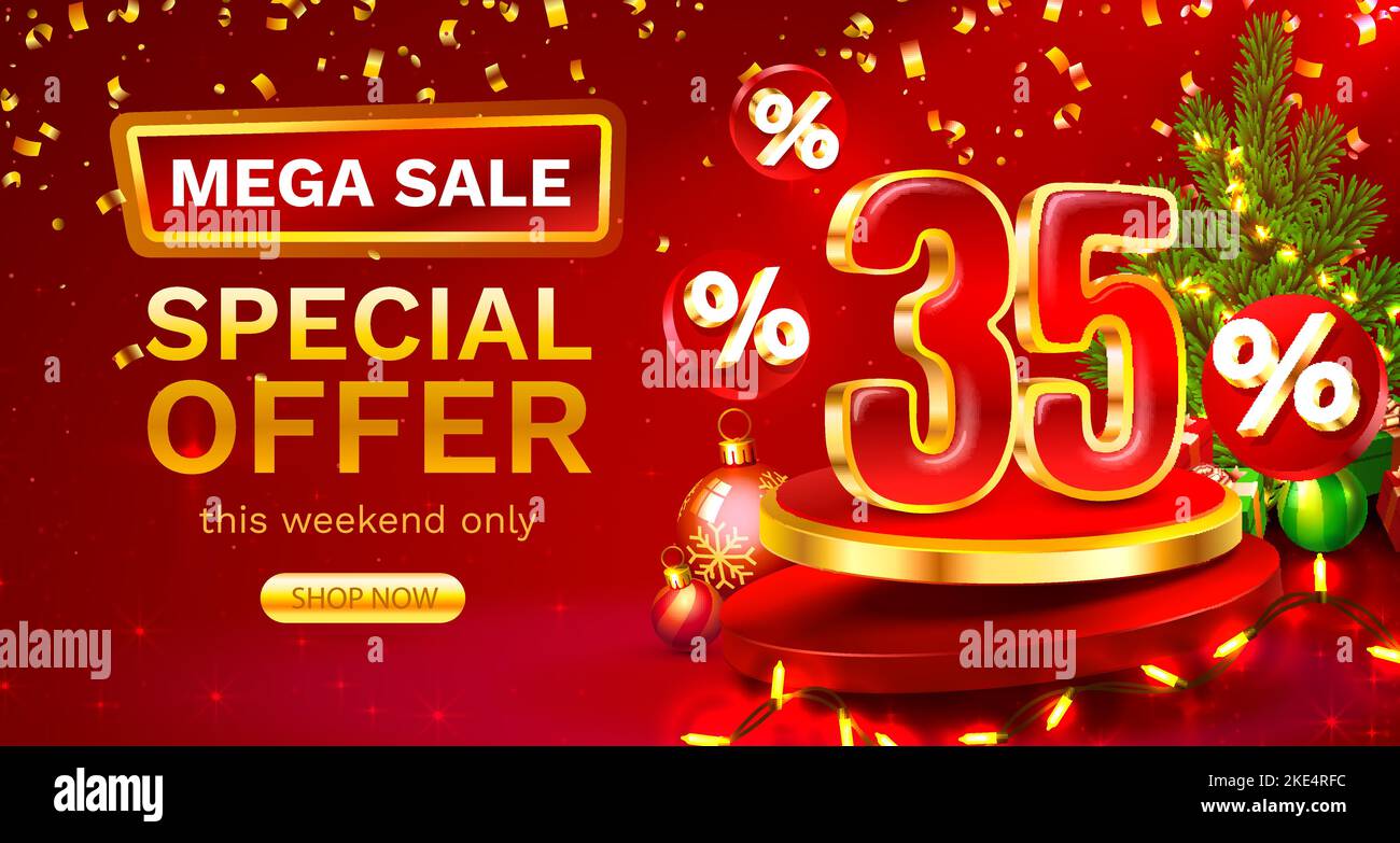 Merry Christmas, 35 percent Off. Discount creative composition. Sale ...