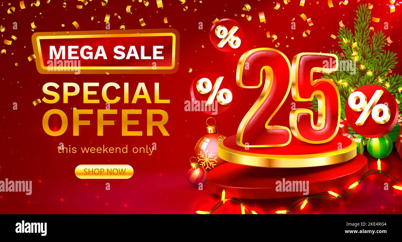 Merry Christmas, 25 percent Off. Discount creative composition. Sale ...