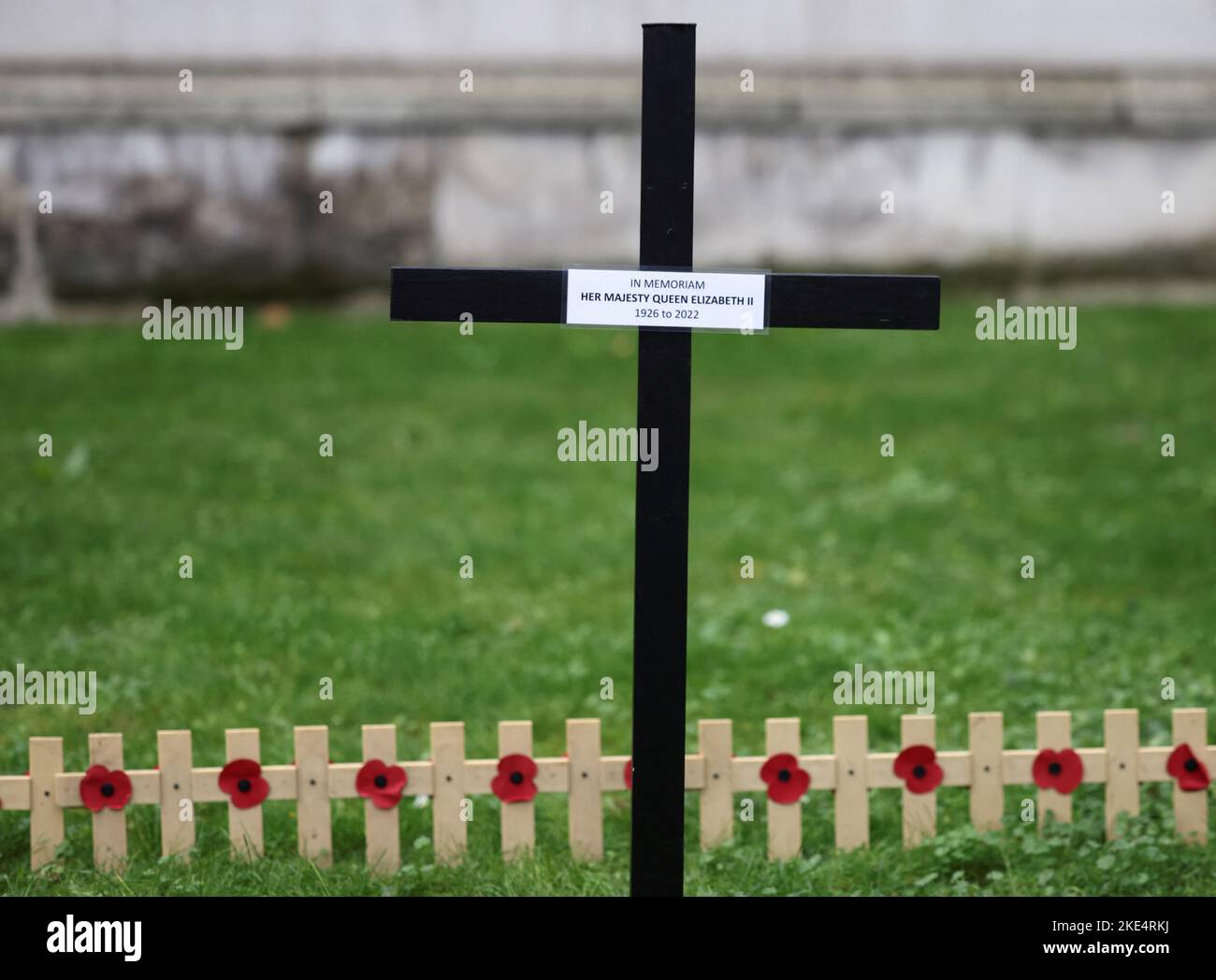 Memorial tag for Queen Elizabeth II on view as the Queen Consort ...