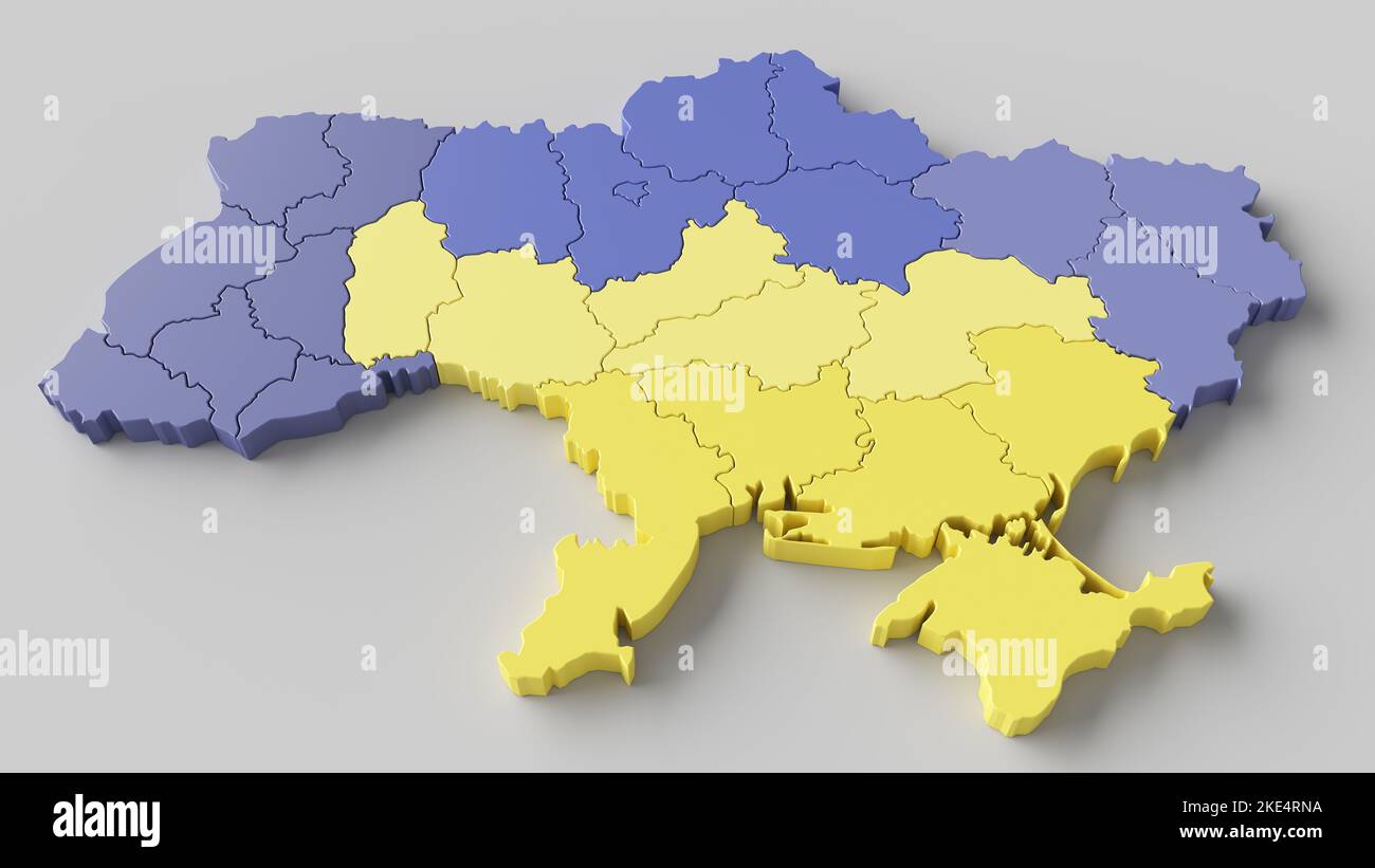 Ukraine Map with all Oblaste - very detailed - 3D Rendering Stock Photo ...
