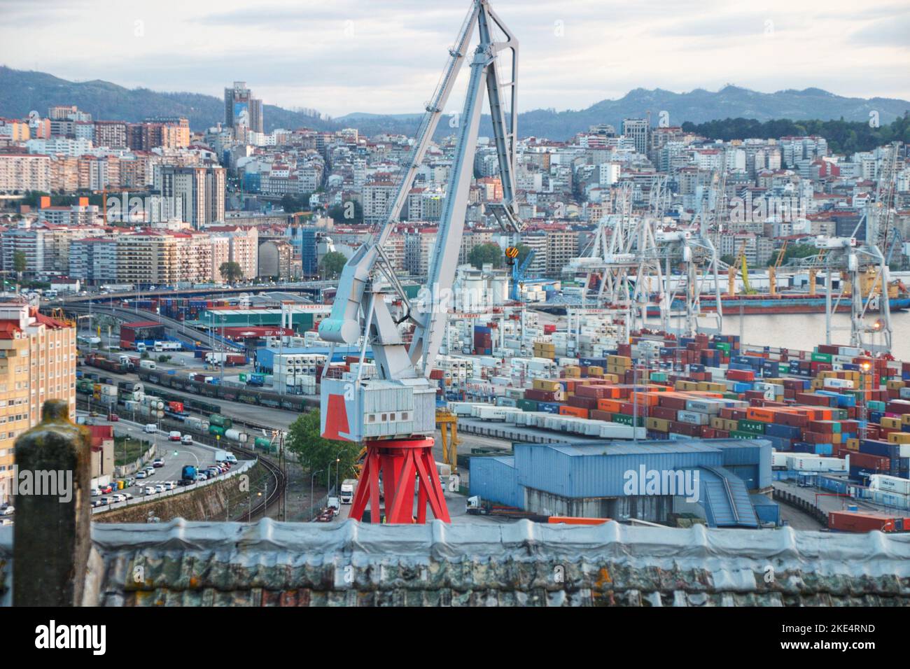 A loading and unloading crane for cargo containers on the seaport Stock ...