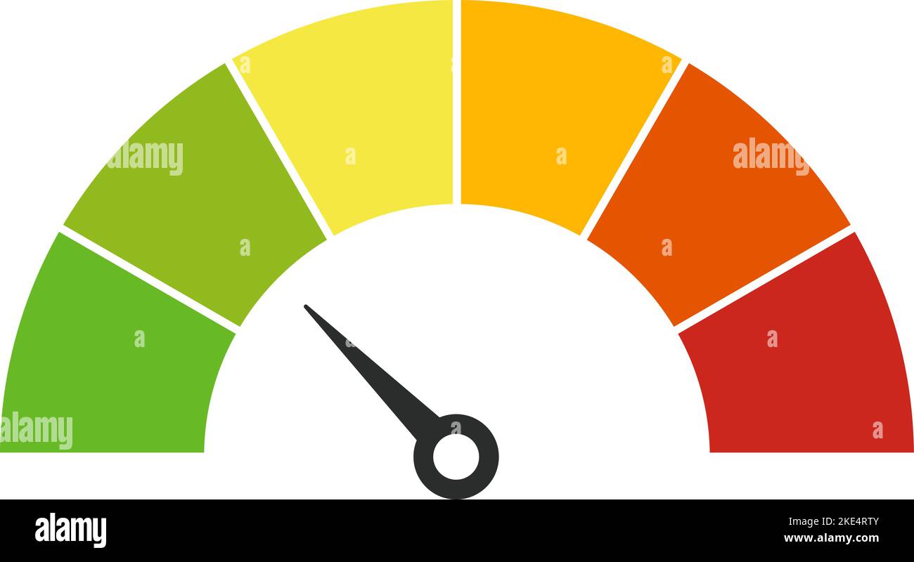 Vector speedometer meter with arrow for dashboard with green, yellow ...