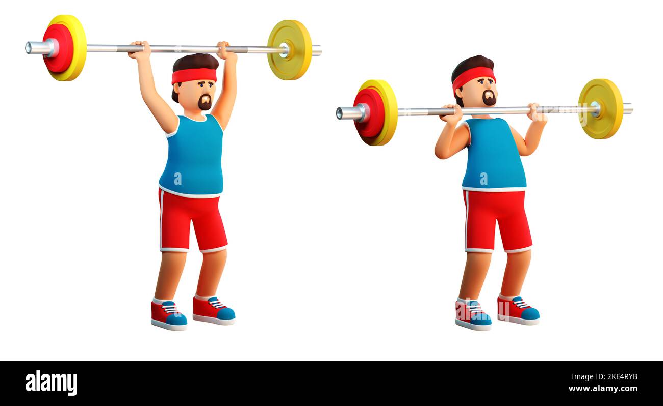 3d cartoon athlete lifts the barbell Stock Photo - Alamy