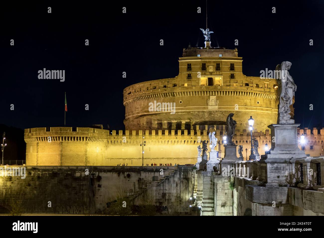 The Saint Angelo Castle in Rome illuminated at night Stock Photo - Alamy