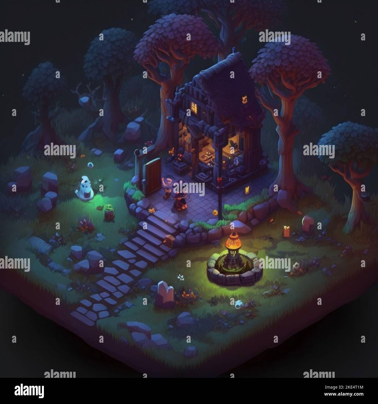 A cyberpunk background of a magical place in the spooky night, cartoon ...