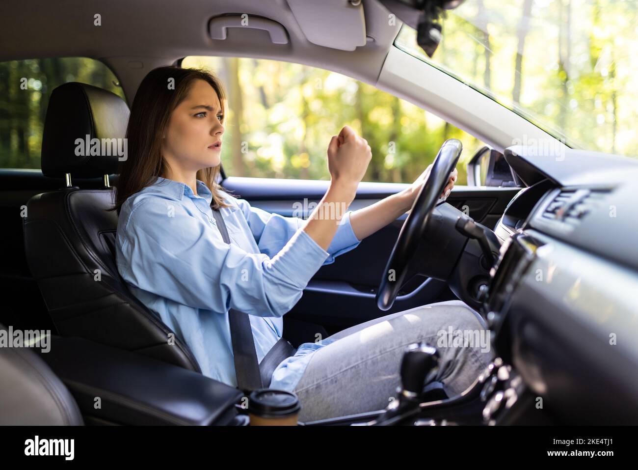 Closeup portrait displeased angry pissed off aggressive woman driving ...