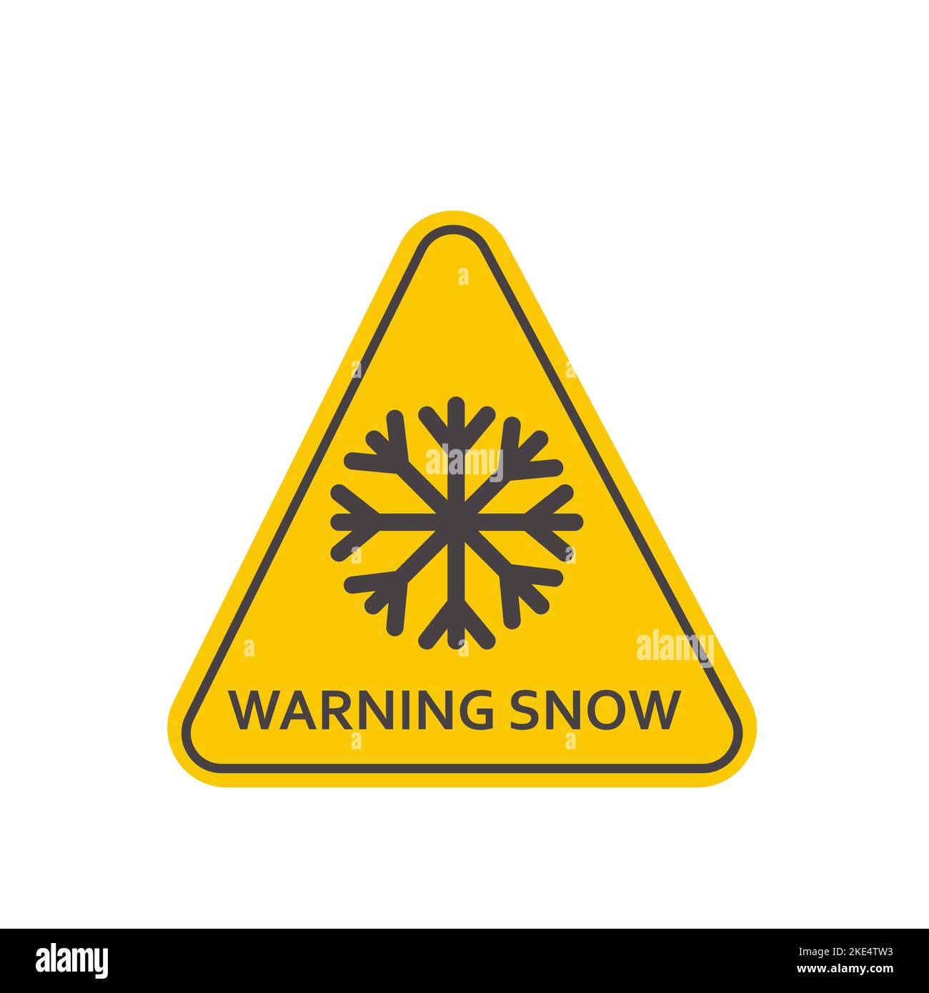 Traffic, warning sign snowfall. Yellow triangle Ice on isolated white ...