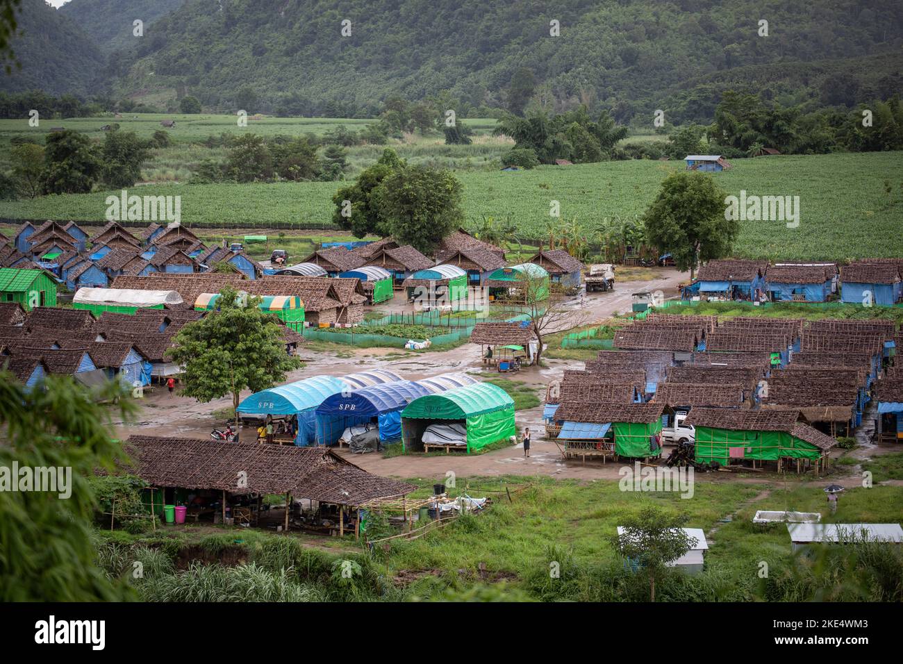 A view of a temporary Karen refugee camp on the Myanmar side of the ...