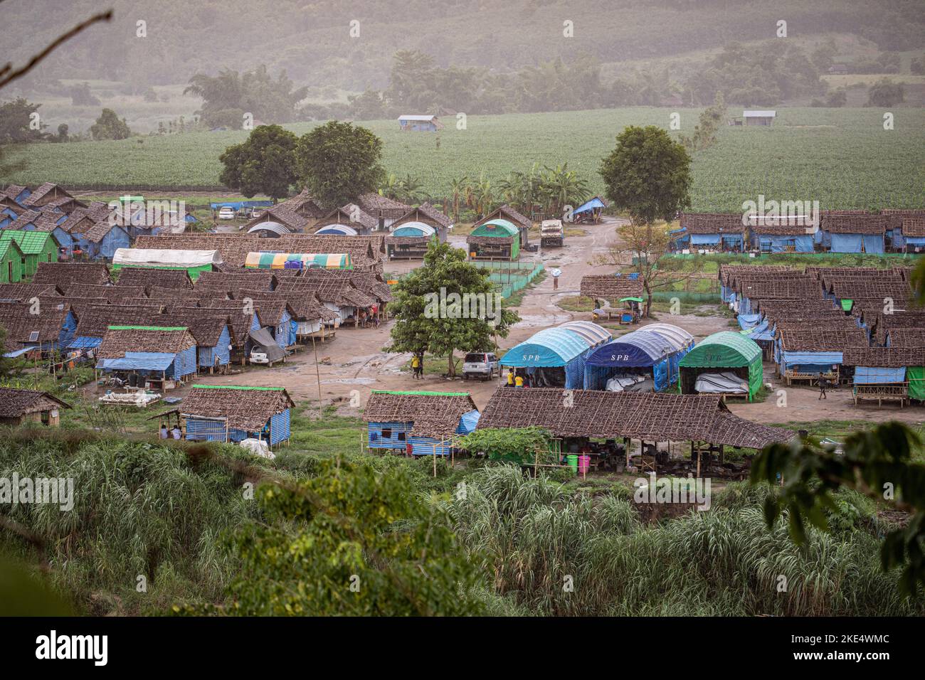A view of a temporary Karen refugee camp on the Myanmar side of the ...