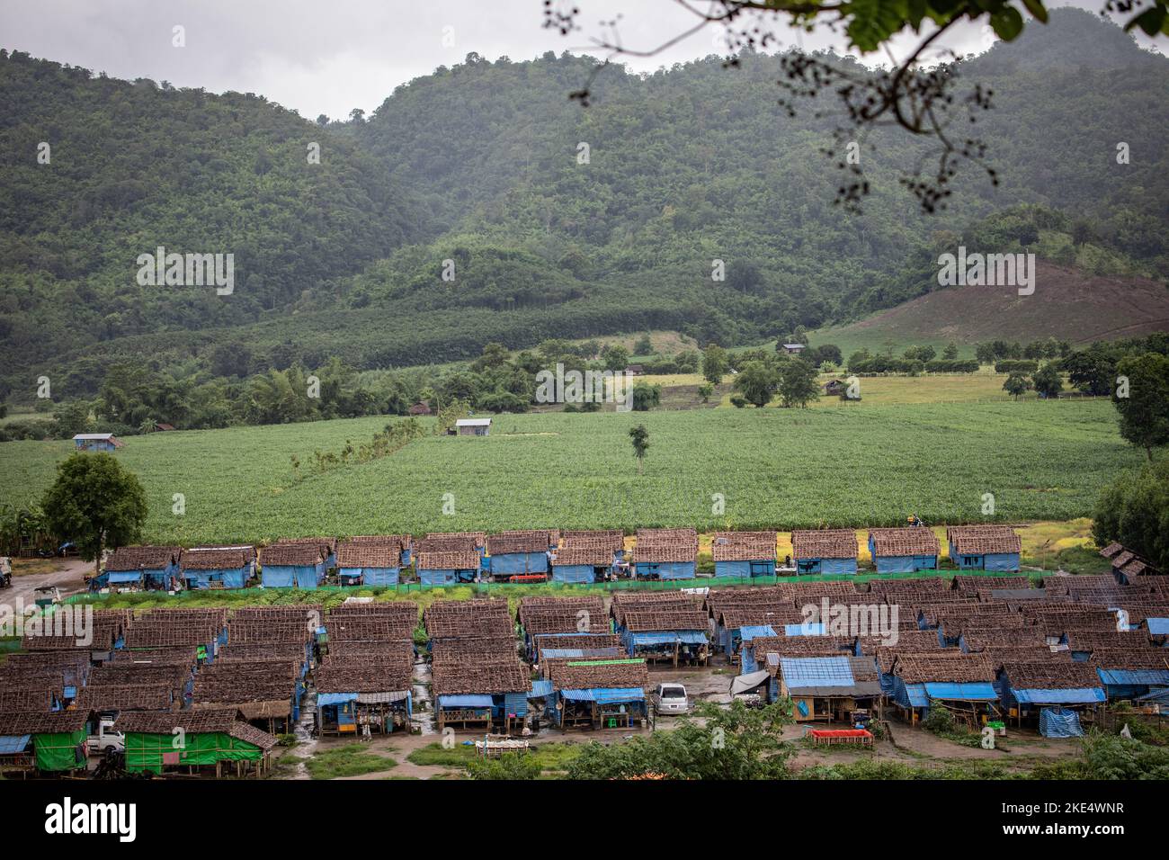 A view of a temporary Karen refugee camp on the Myanmar side of the ...