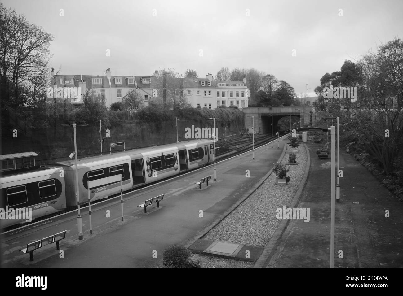 Train on a station Black and White Stock Photos & Images - Alamy
