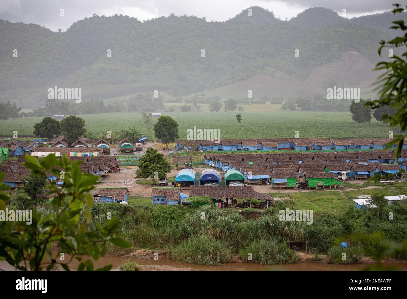 A view of a temporary Karen refugee camp on the Myanmar side of the ...