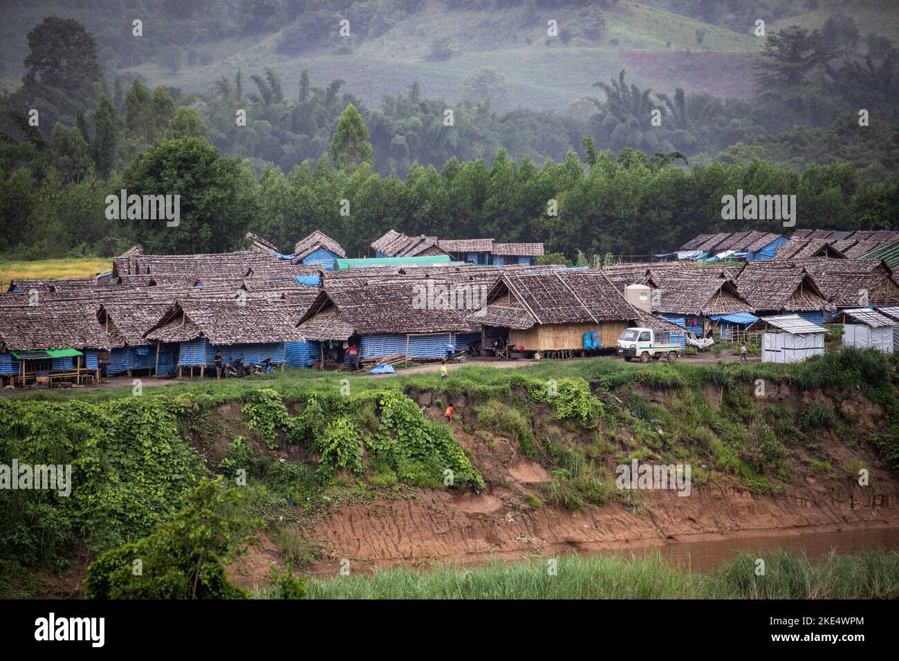 A view of a temporary Karen refugee camp on the Myanmar side of the ...