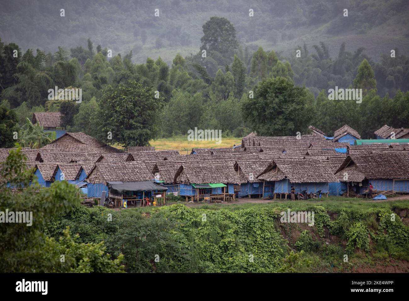 A view of a temporary Karen refugee camp on the Myanmar side of the ...