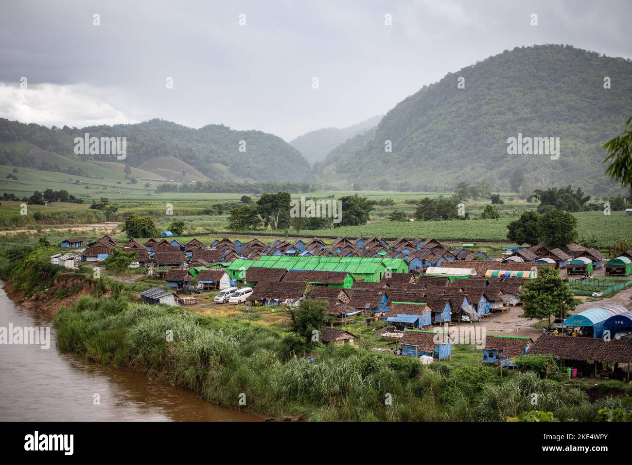 A view of a temporary Karen refugee camp on the Myanmar side of the ...