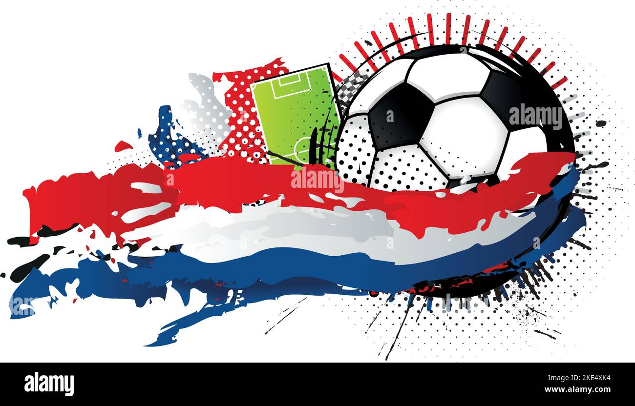 Black and white soccer ball surrounded by red, white and blue spots ...