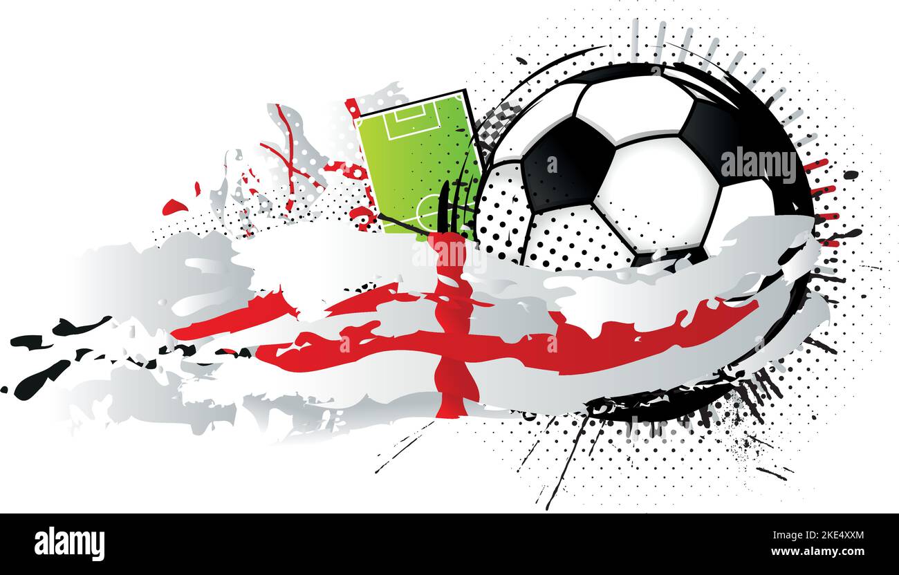 Black and white soccer ball surrounded by red and white spots forming ...