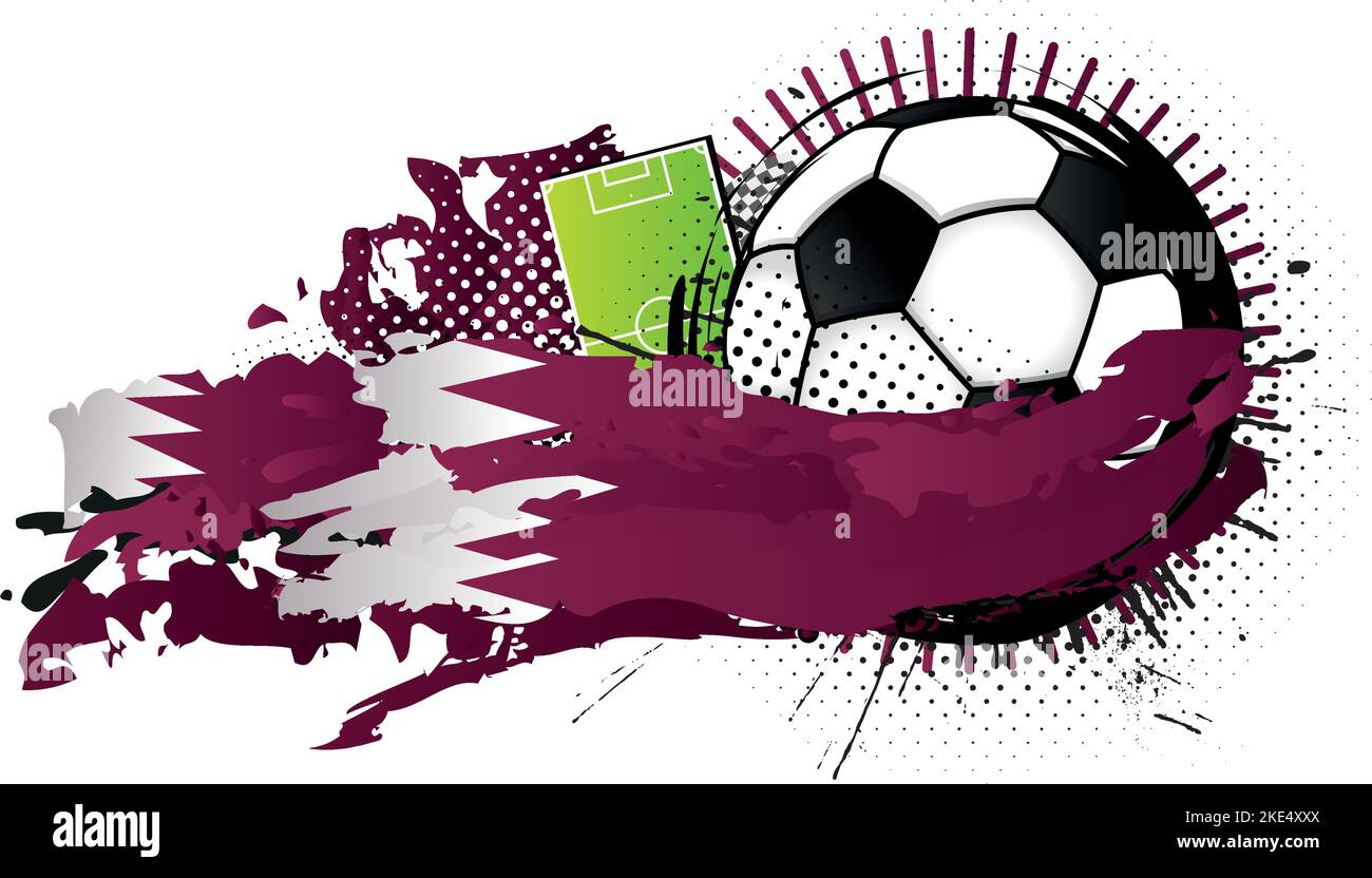Black and white soccer ball surrounded by red and white spots forming ...