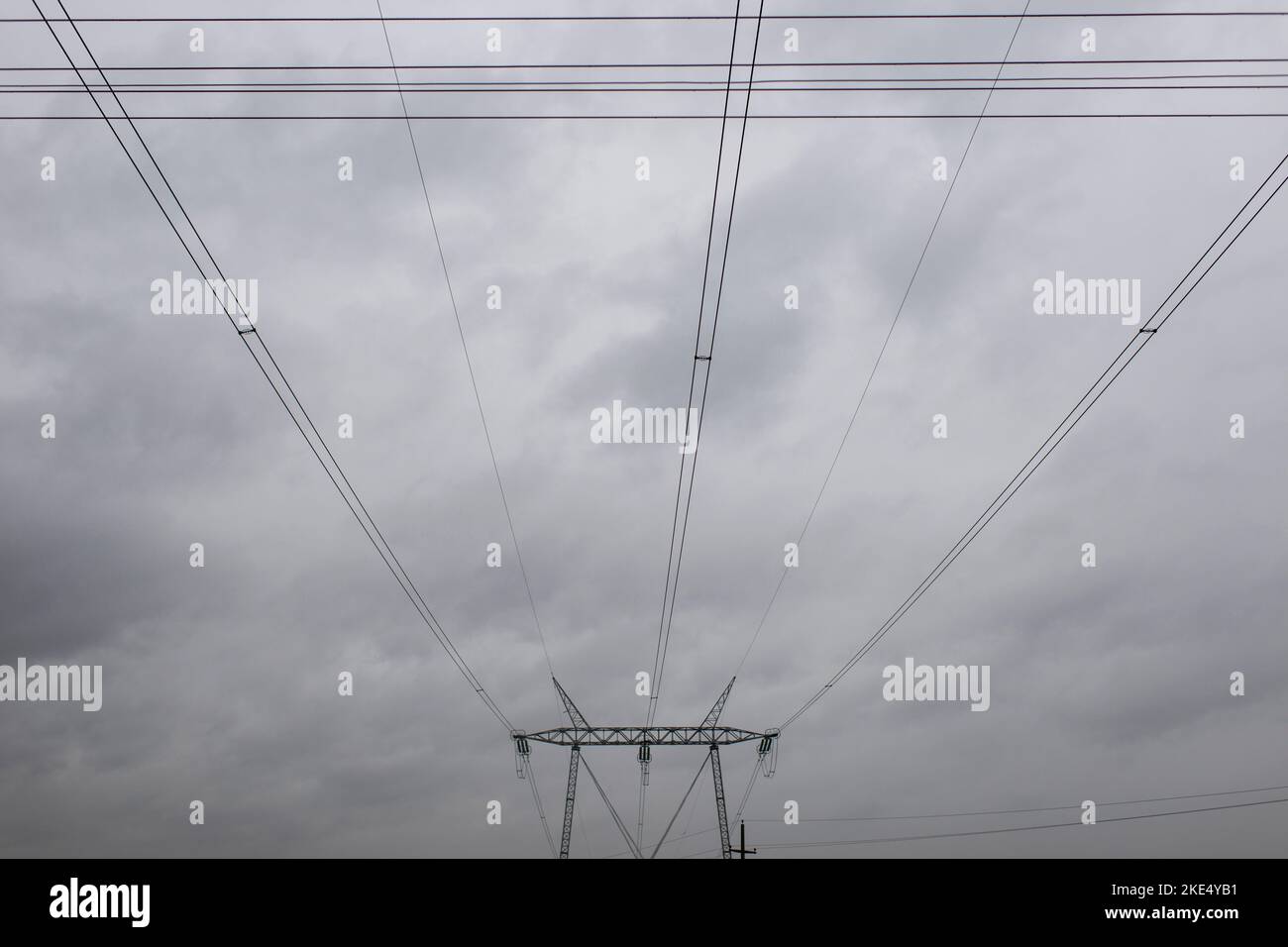 High voltage transmission lines for electricity Stock Photo - Alamy
