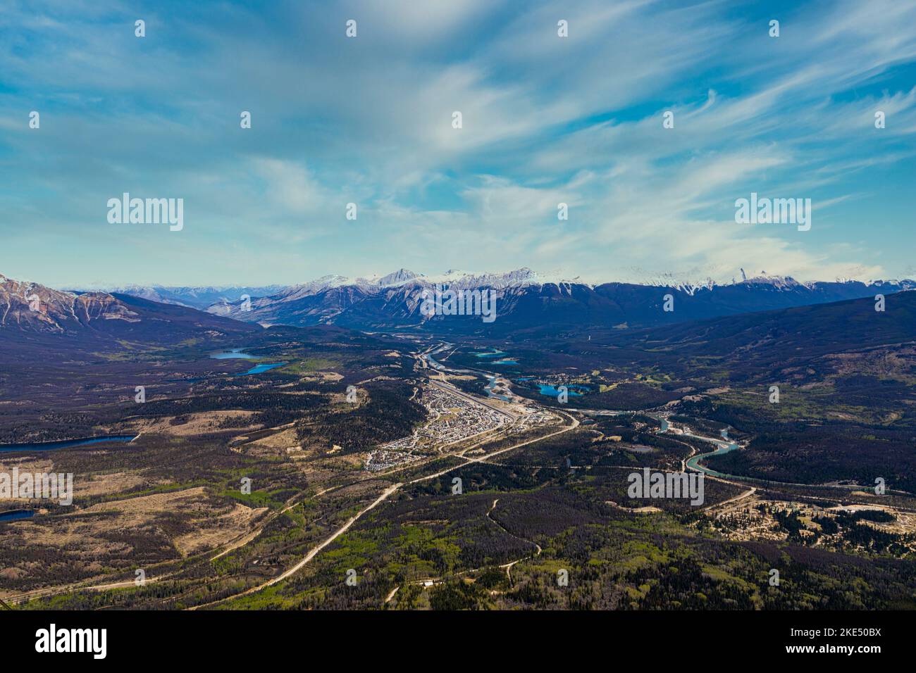 A landscape with Whistlers mountain and lush greenery in the Jasper ...