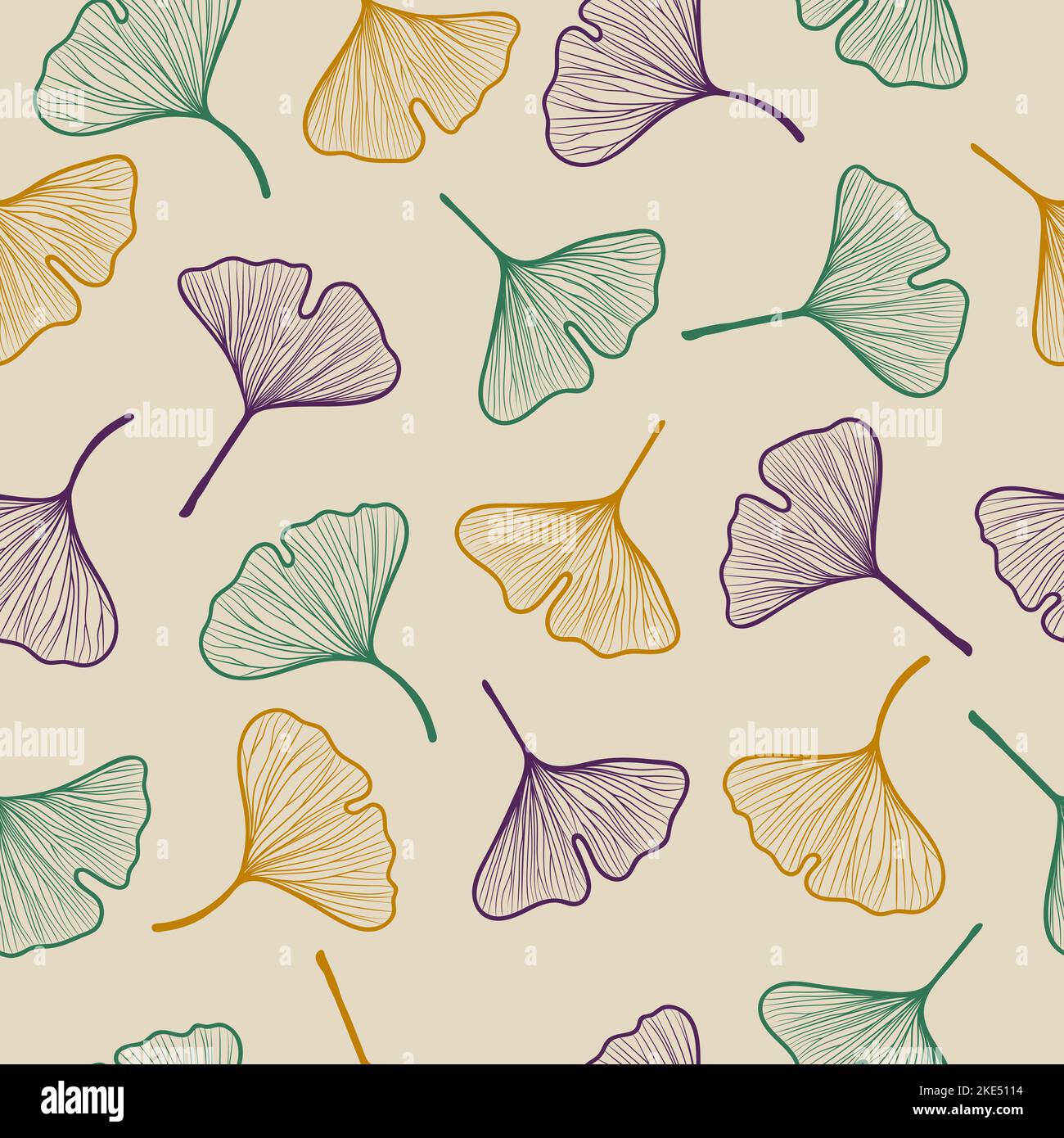 Seamless ginkgo biloba leaf pattern. Hand drawn vector illustration ...