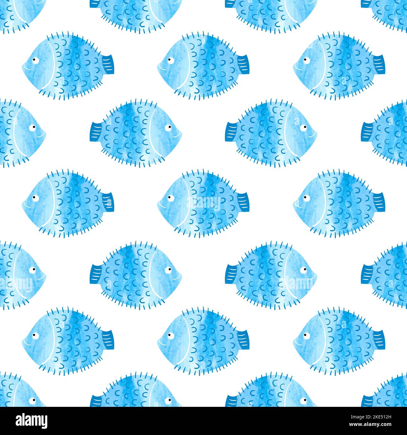 Seamless sea pattern with blue cartoon watercolor fish Stock Vector ...