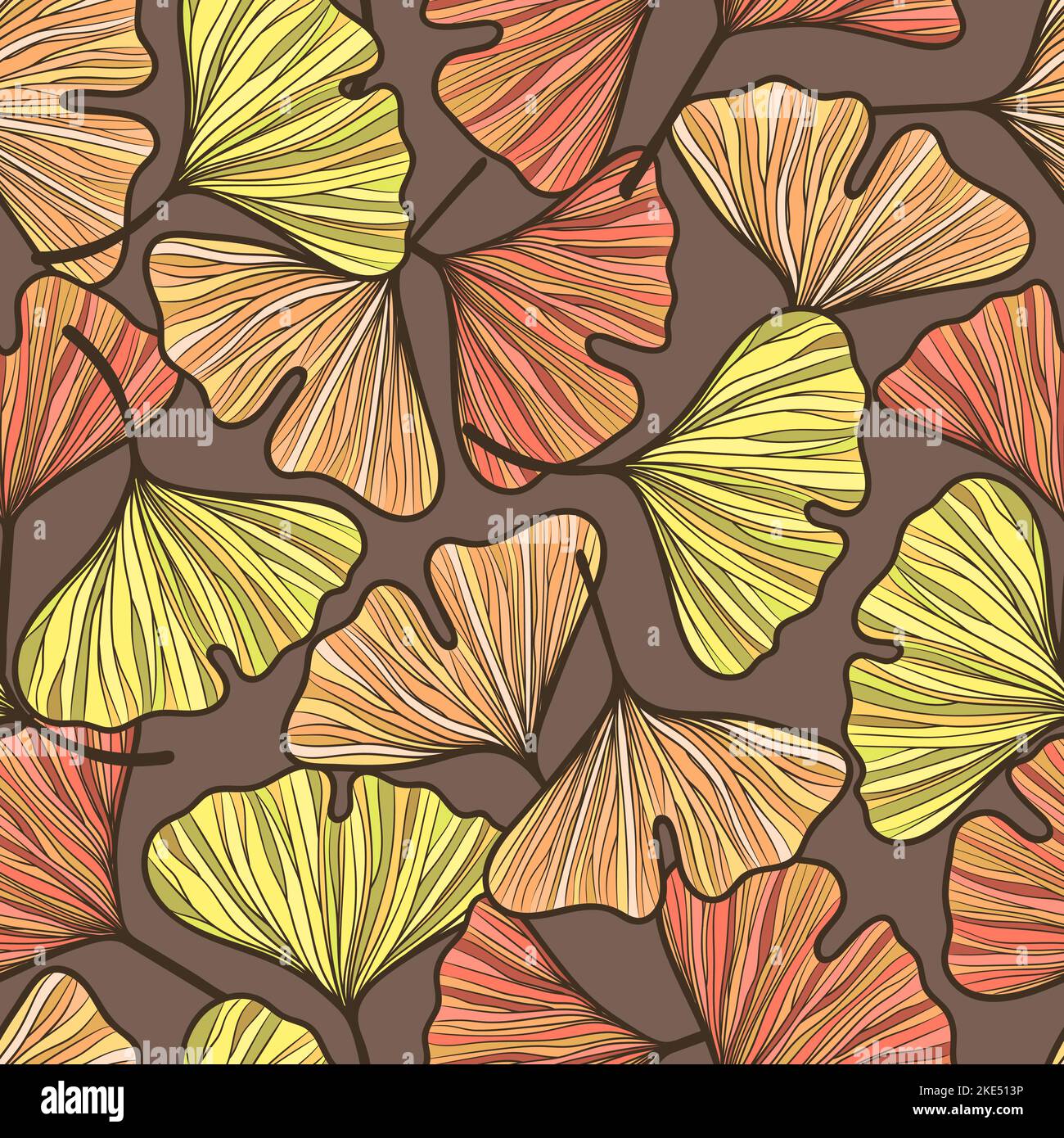 Seamless ginkgo biloba autumn leaf pattern. Hand drawn vector ...