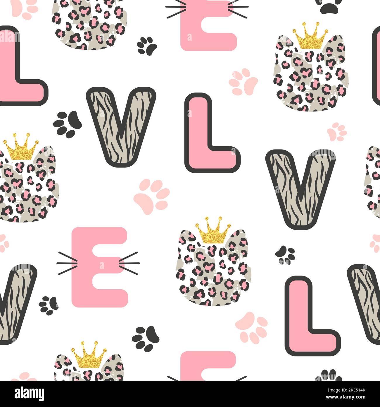 Seamless kids pattern with cute leopard cat and letters Stock Vector ...